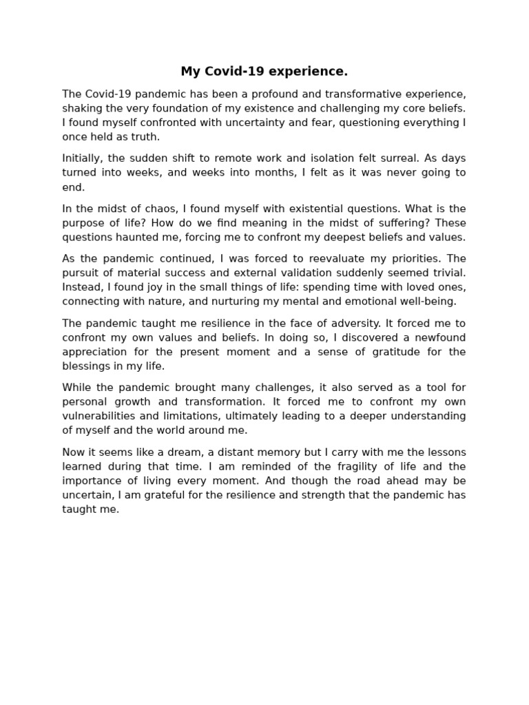 My Covid 19 Experience | PDF