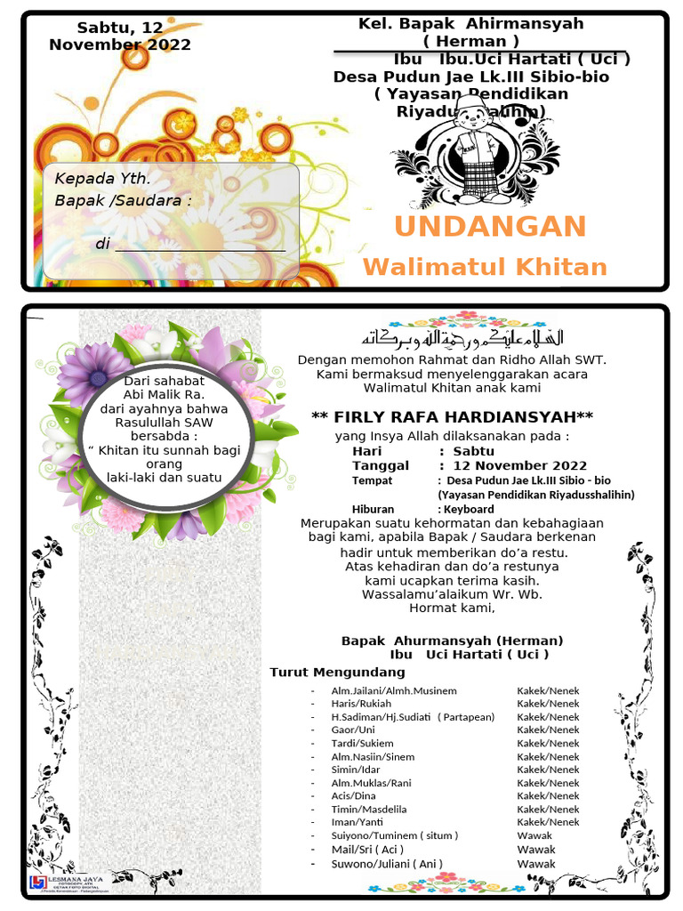 Undangan Khitan Rafa | PDF