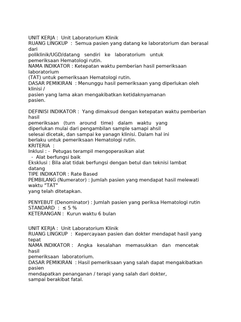 CONTOH INDIKATOR MUTU | PDF