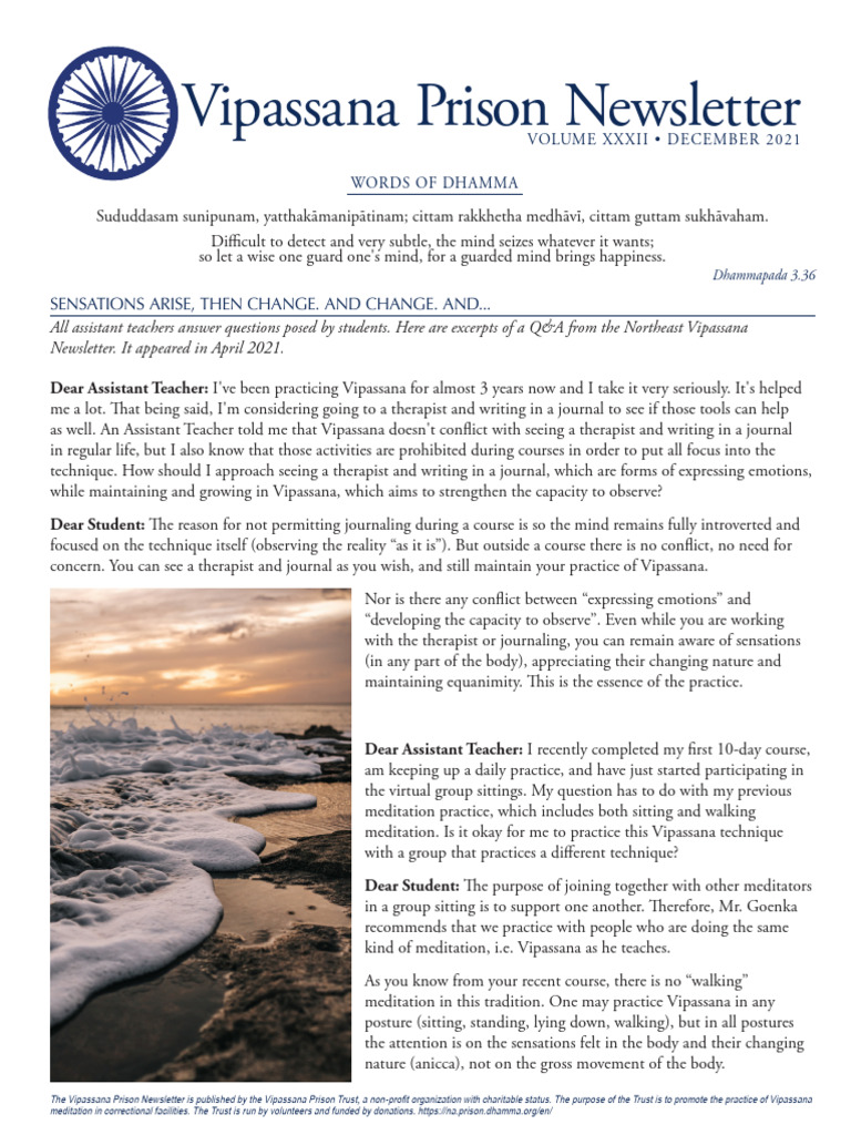 Vipassana Prison News Letter | PDF | Meditation | Mind