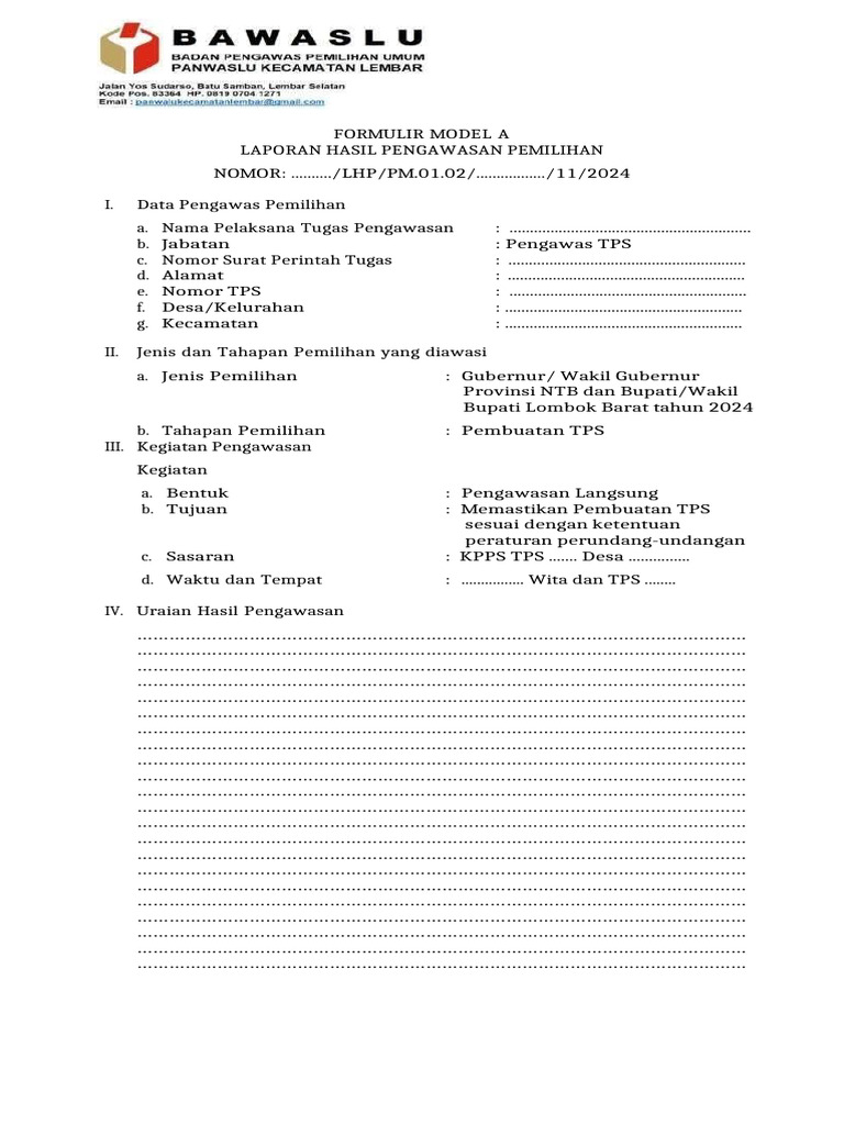Form A PTPS - Pembuatan TPS | PDF