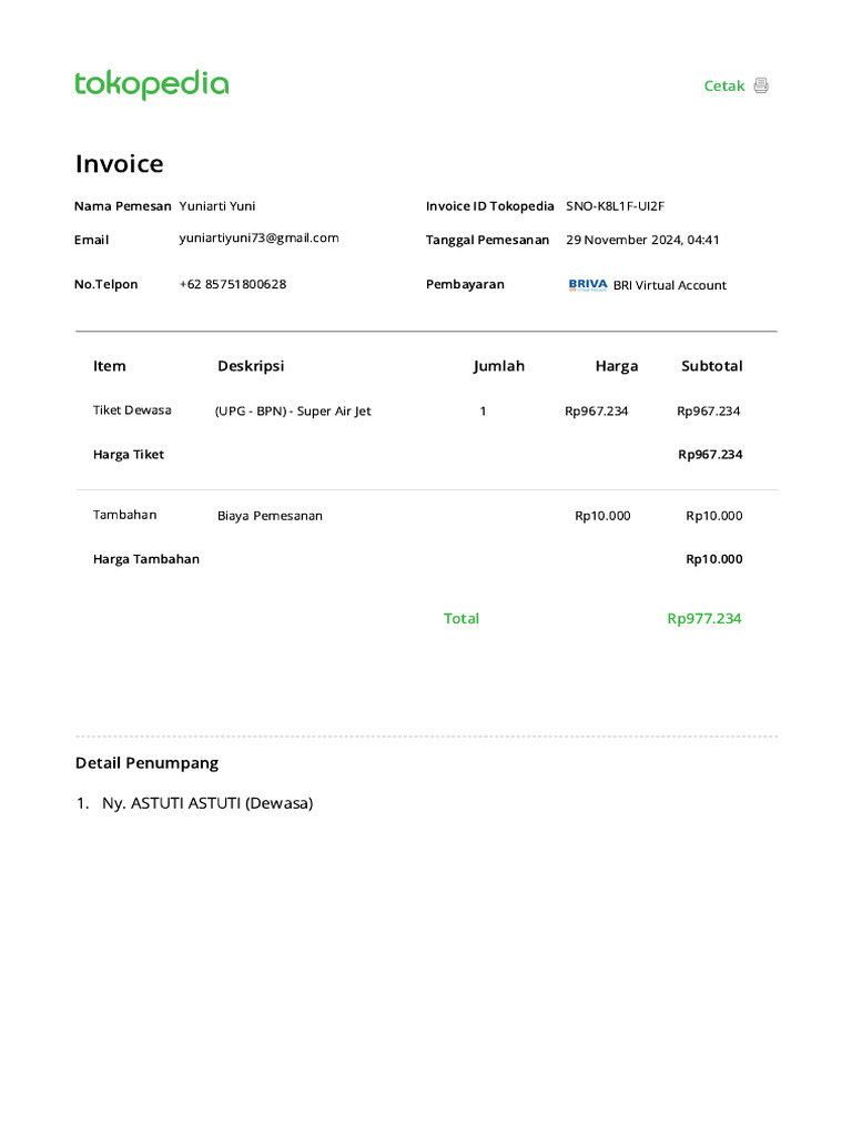 Invoice Tiket Pesawat Astuti Makasar Ke BPP | PDF