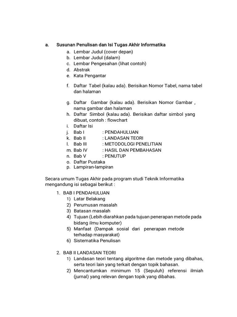 Sistematika Penulisan Tugas Akhir Informatika | PDF
