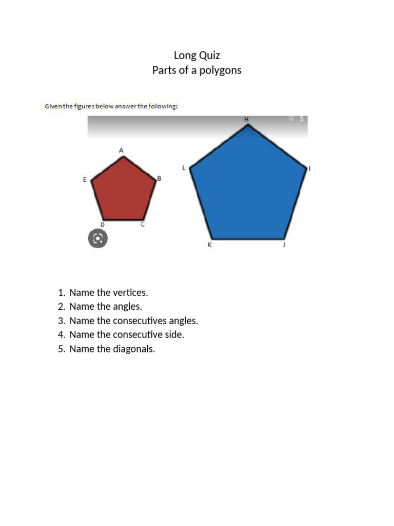 G7 Long Quiz Parts of Polygons | PDF