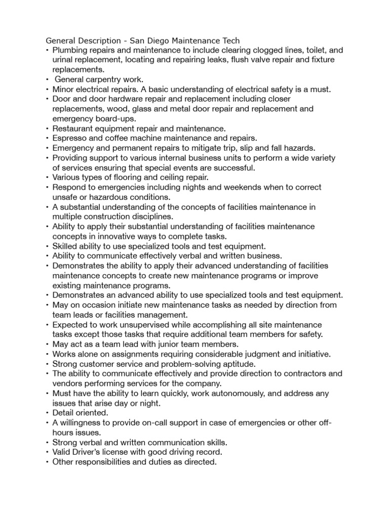 Maintenance Tech - TEKsystem | PDF