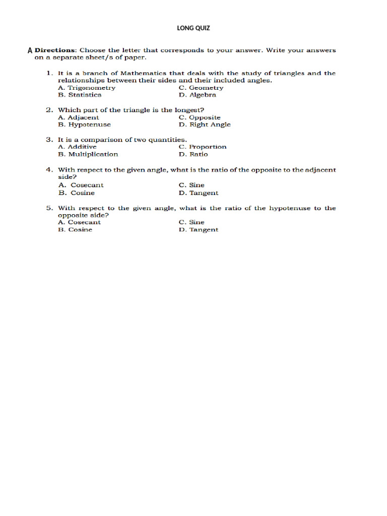 Quiz Trigonometry | PDF