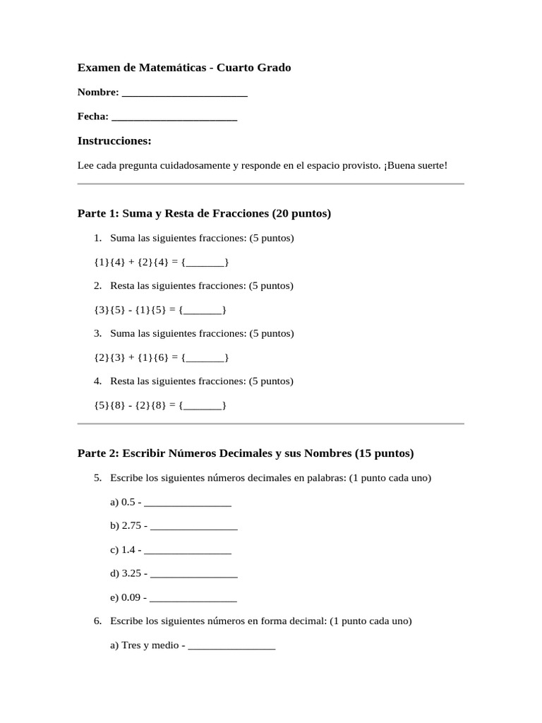 Examen de Matemáticas 4to periodo | PDF