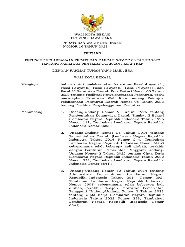 Perwal Pondokpesantren | PDF