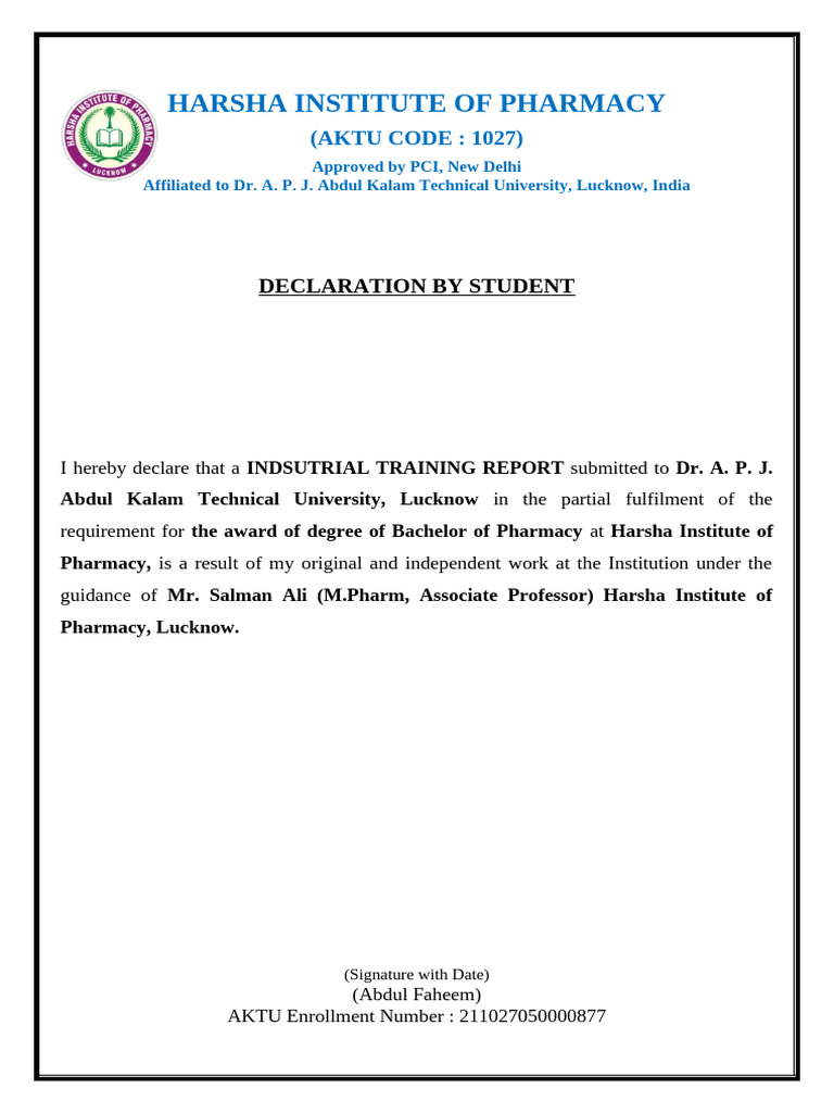 DECLARATION BY STUDENT | PDF