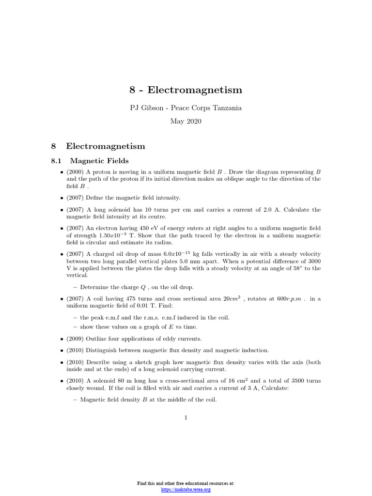 ACSEE Physics F6 T1 Electromagnetism | PDF | Inductance | Inductor