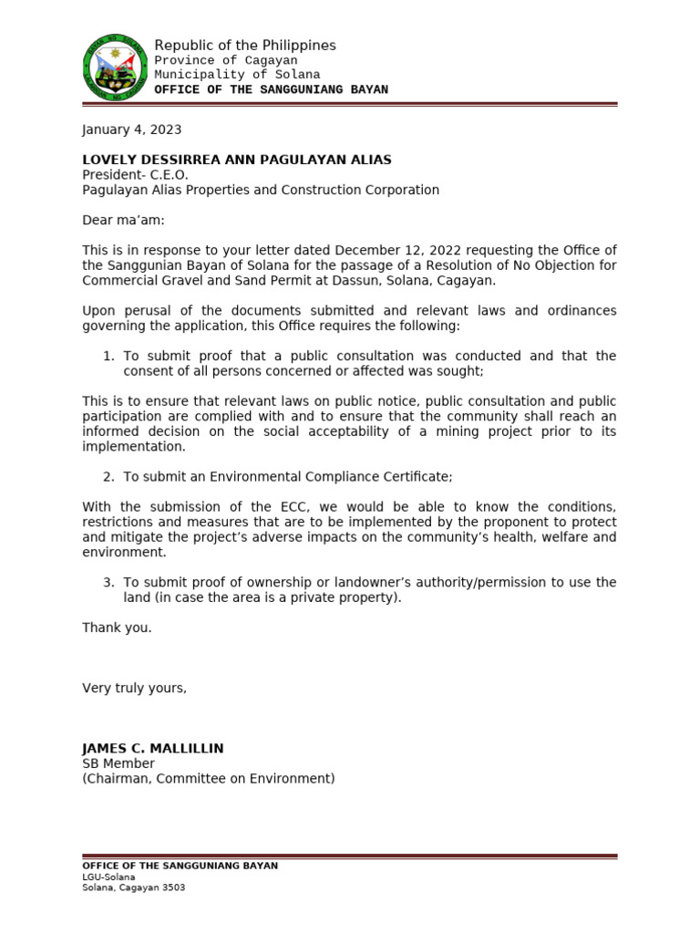 Request for Gravel and Sand Permit | PDF