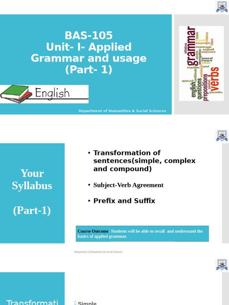 BAS 105 UNIT 1 PART 1_6c50ff978d9933855bfbb809a0e62af6 | PDF | Grammatical Number | Subject ...