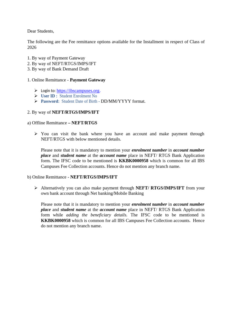 Fee Remittance Options Batch 2024-26 | PDF | E Commerce | Services ...