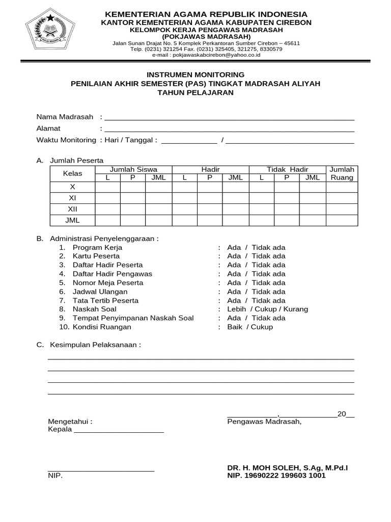 Form. Monitoring ASAS 2024 HM SHOLEH | PDF