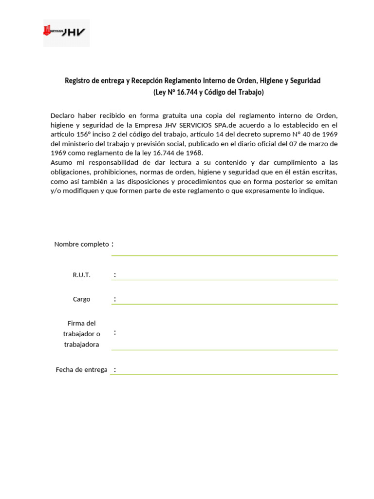 Registro de Entrega y Recepción Reglamento Interno de Orden | PDF