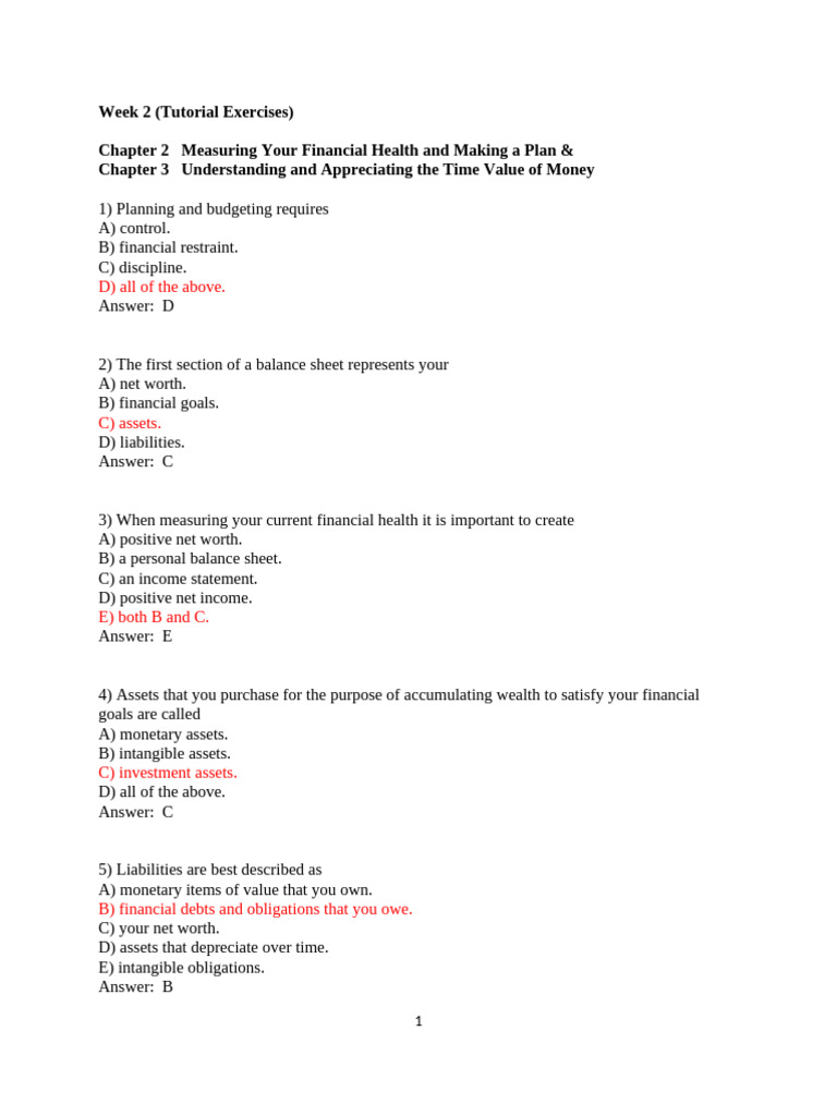 Week 2 (Tutorial Exercises) - Answers | PDF | Balance Sheet | Expense