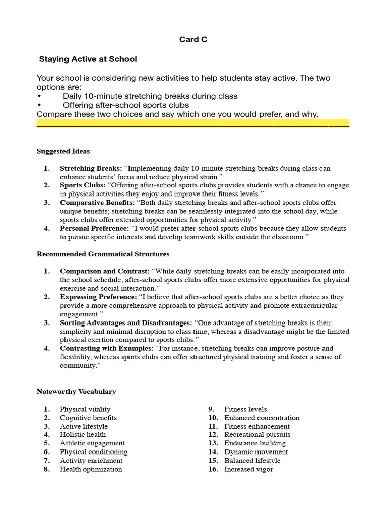 IGCSE 0511 - Years 24-27 - Speaking - Health - Card C | PDF | Physical ...