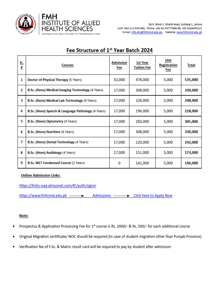 FH Medical College 2024 Fee Structure | PDF | Health Care