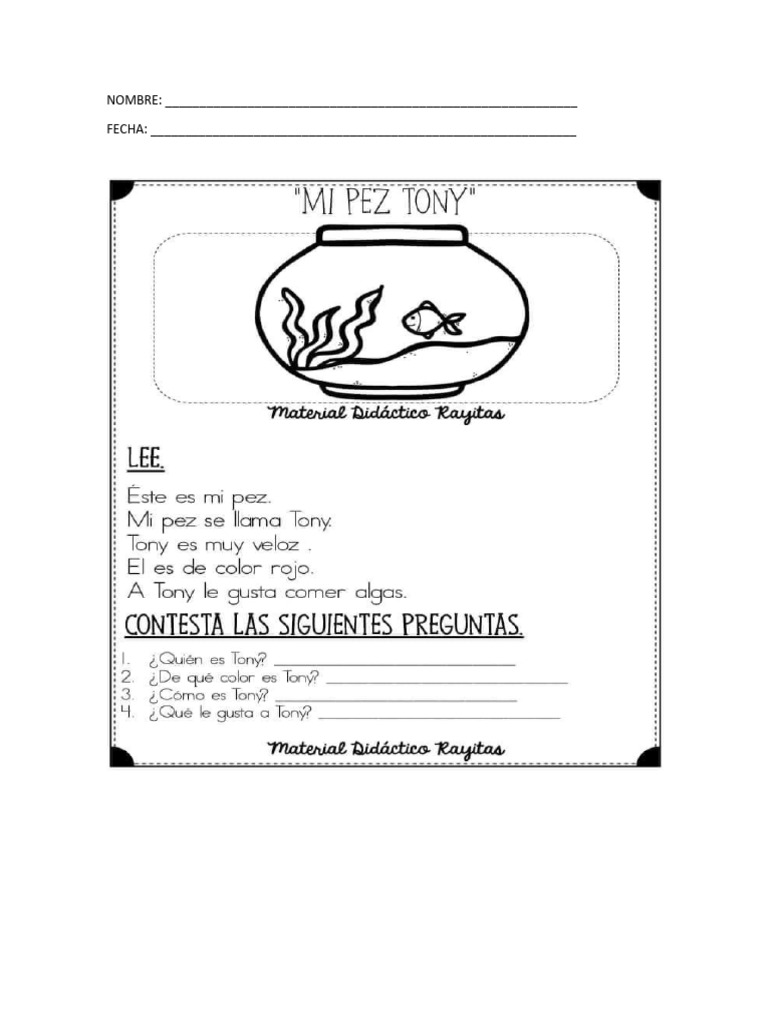 Lectura Corta Mi Pez Tony | PDF