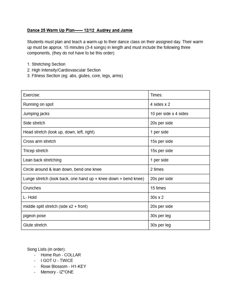 15-Minute Dance Warm-Up Plan | PDF
