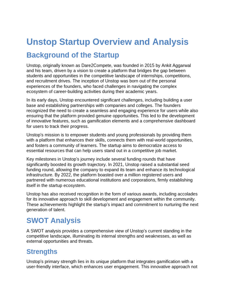 Unstop Startup Overview and Analysis | PDF | Business Model | Market ...