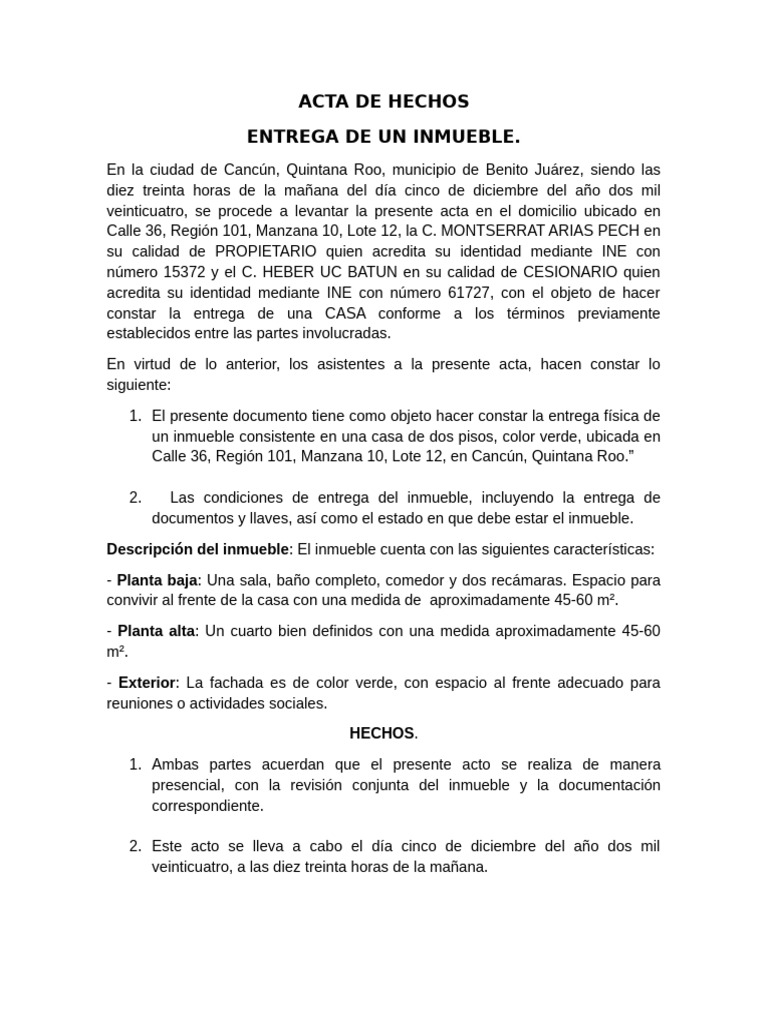 acta de hechos | PDF