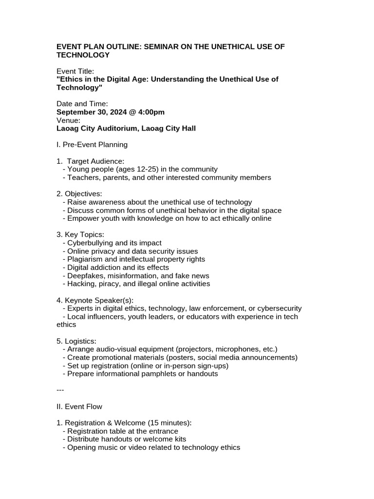 Event Plan Outline | PDF | Evaluation | Social Media