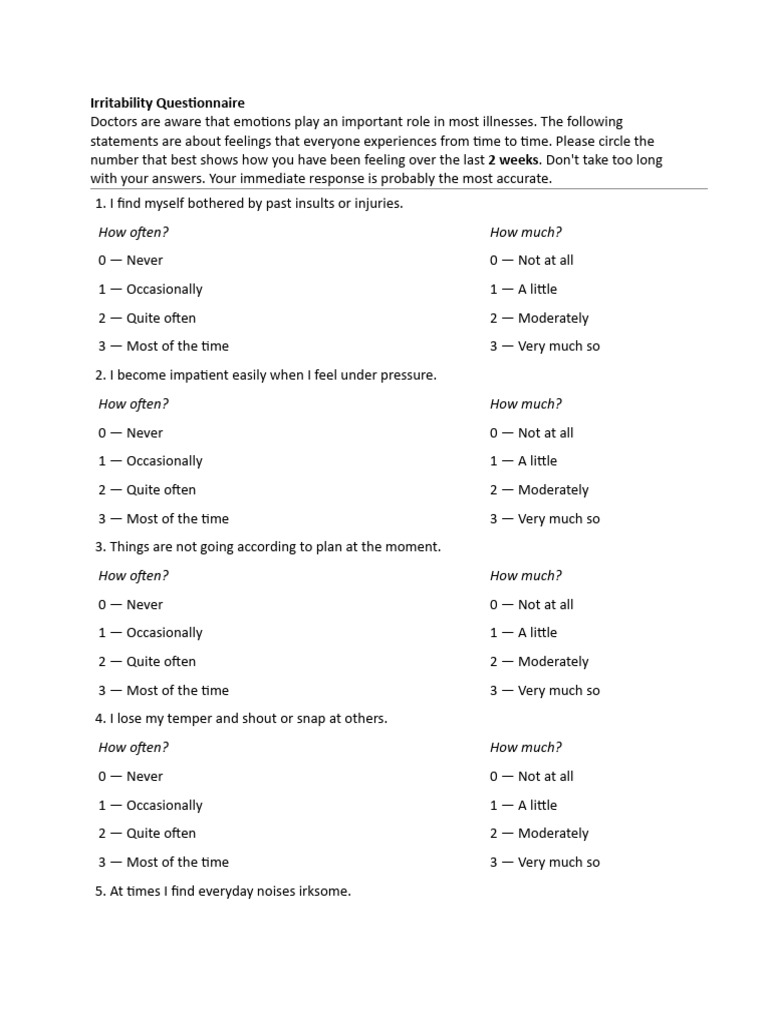 Irritability Questionnaire | PDF