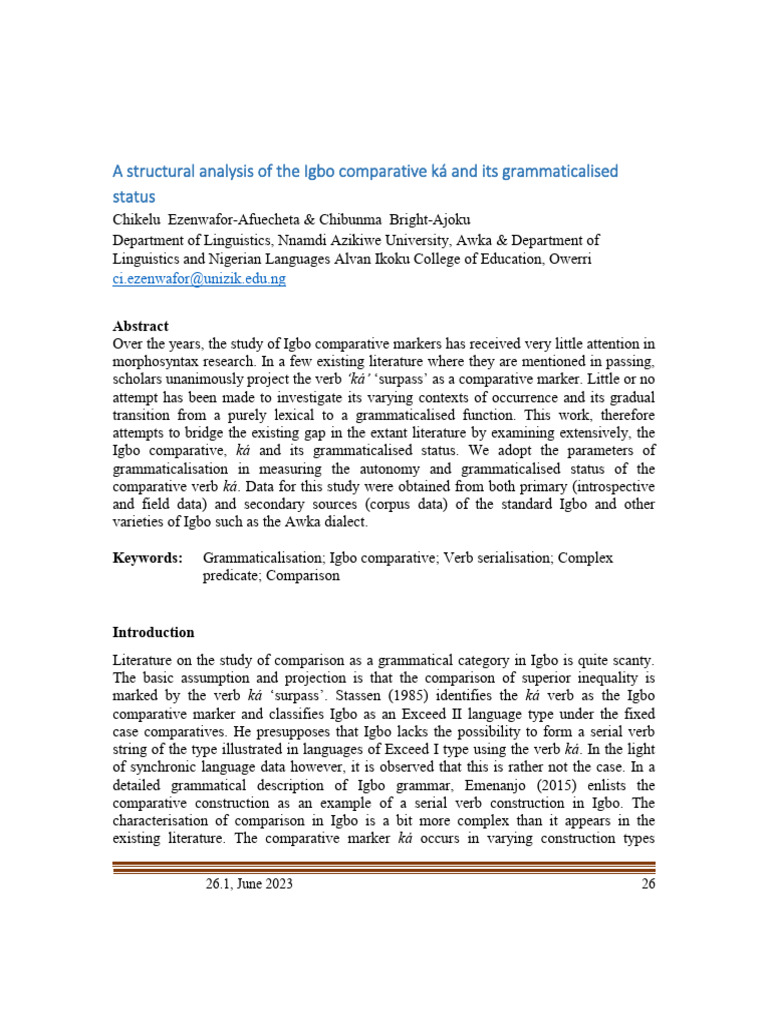 Igbo Comparative Marker "Ka" Analysis | PDF | Adjective | Linguistics