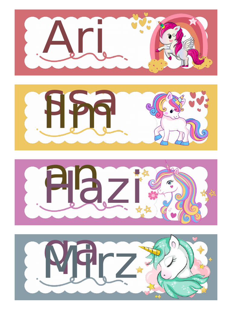Label Nama Murid Tema Unicorn [Cikguayu.my] | PDF