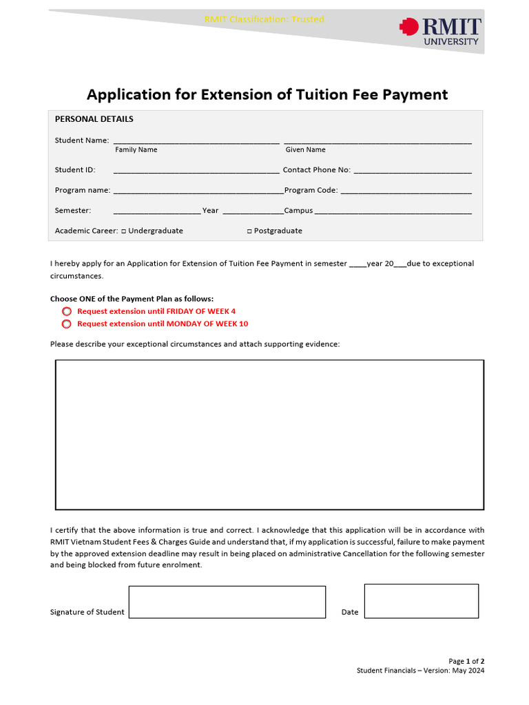 Tuition Fee Payment Extension Application | PDF