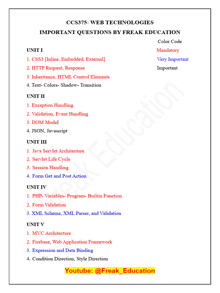 CCS375 - Web Technologies Important Questions | PDF