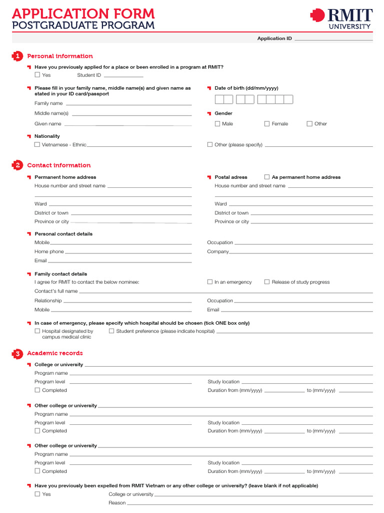 Application Form For Postgraduate Programs | PDF