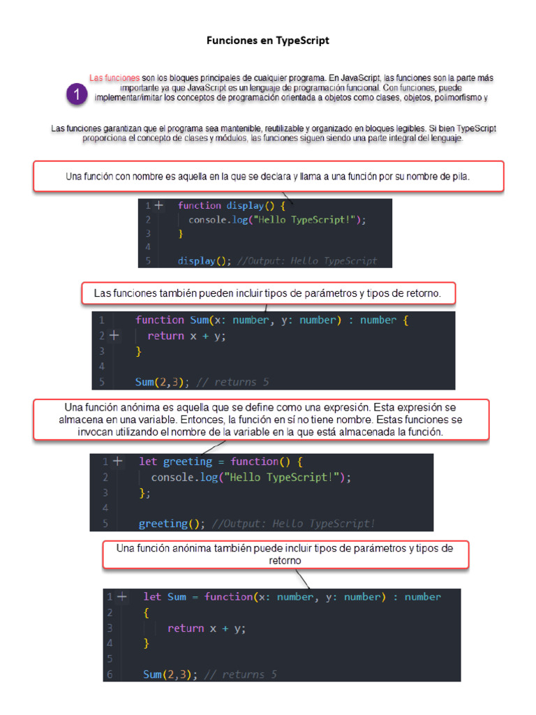 Material de Apoyo 2 TypeScript Funciones | PDF