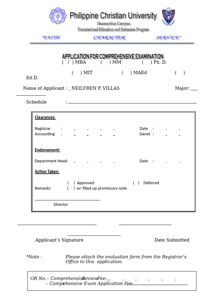 Application Form For Compre | PDF
