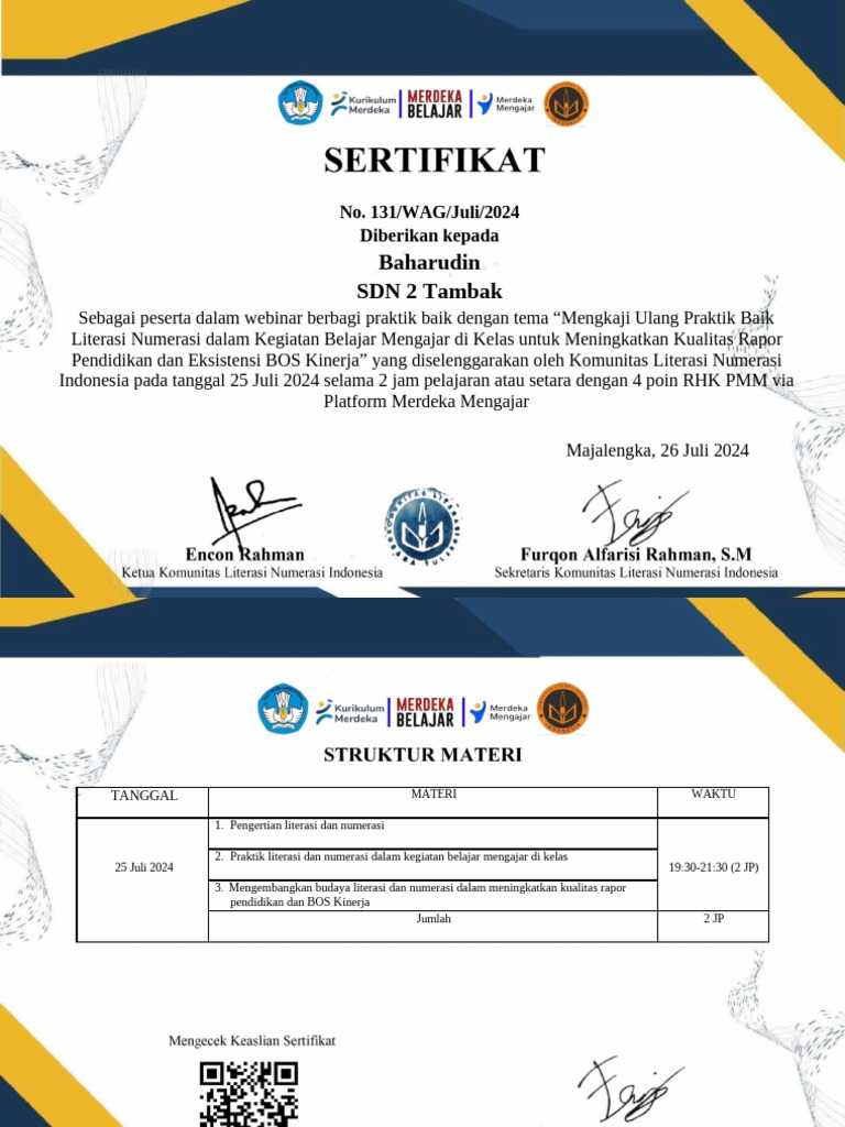 Sertifikat Baharudin, 27 Juli 2024 | PDF