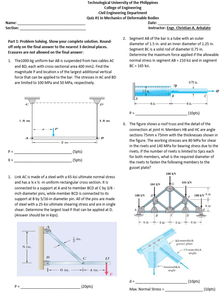 Assignment 2 - Quiz - 1 - SY2023-2024 | PDF | Stress (Mechanics) | Screw