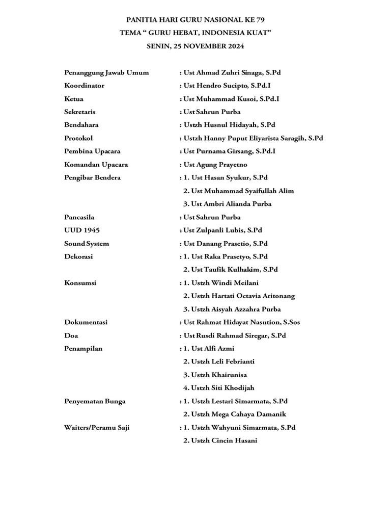 Panitia Hari Guru Nasional Ke 79 | PDF