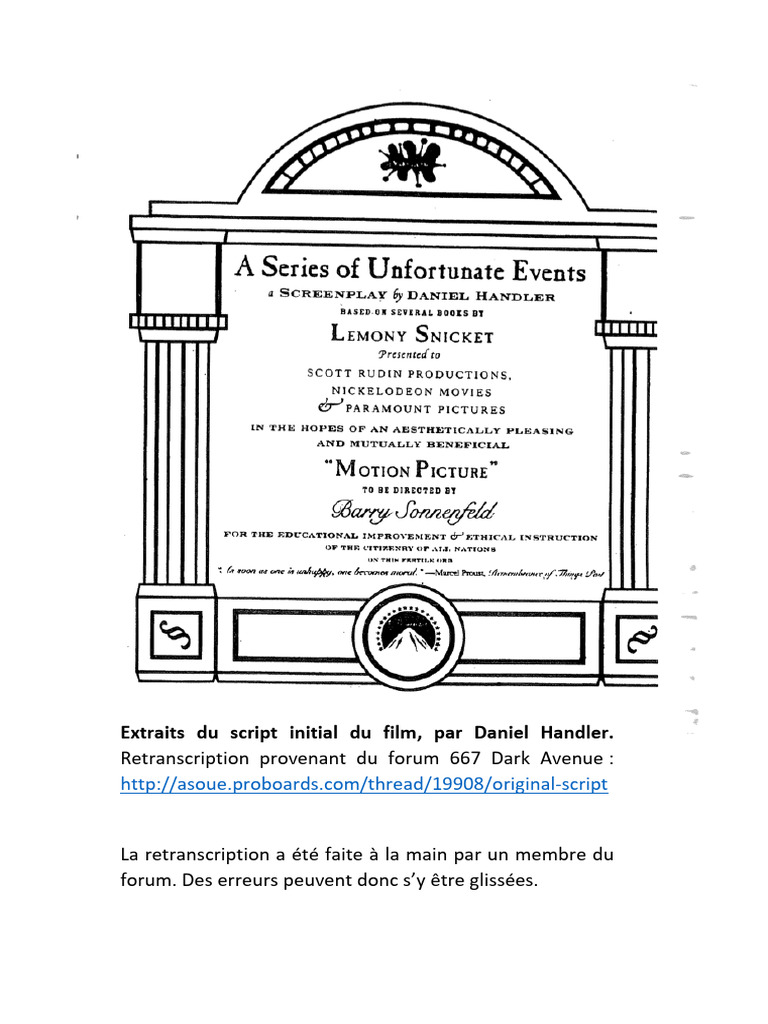 Script Asoue Film Handler | PDF | Lemony Snicket | A Series Of ...