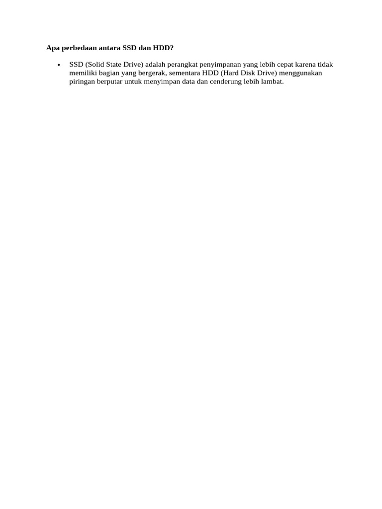 Pertanyaan Buat Besok Apa Perbedaan Antara SSD Dan HDD | PDF