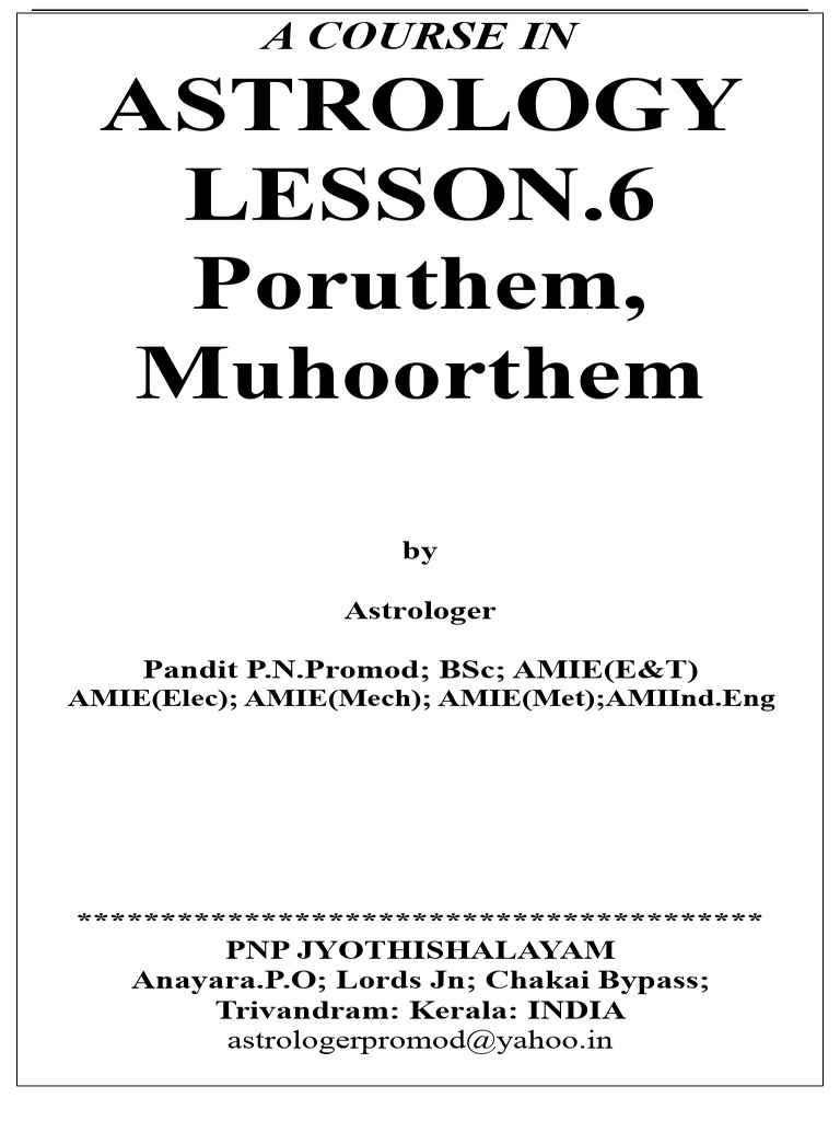 Jyotish - Pandit Promod - A Course in Astrology - Lesson 6 - Poruthem, Muhoorthem | PDF ...