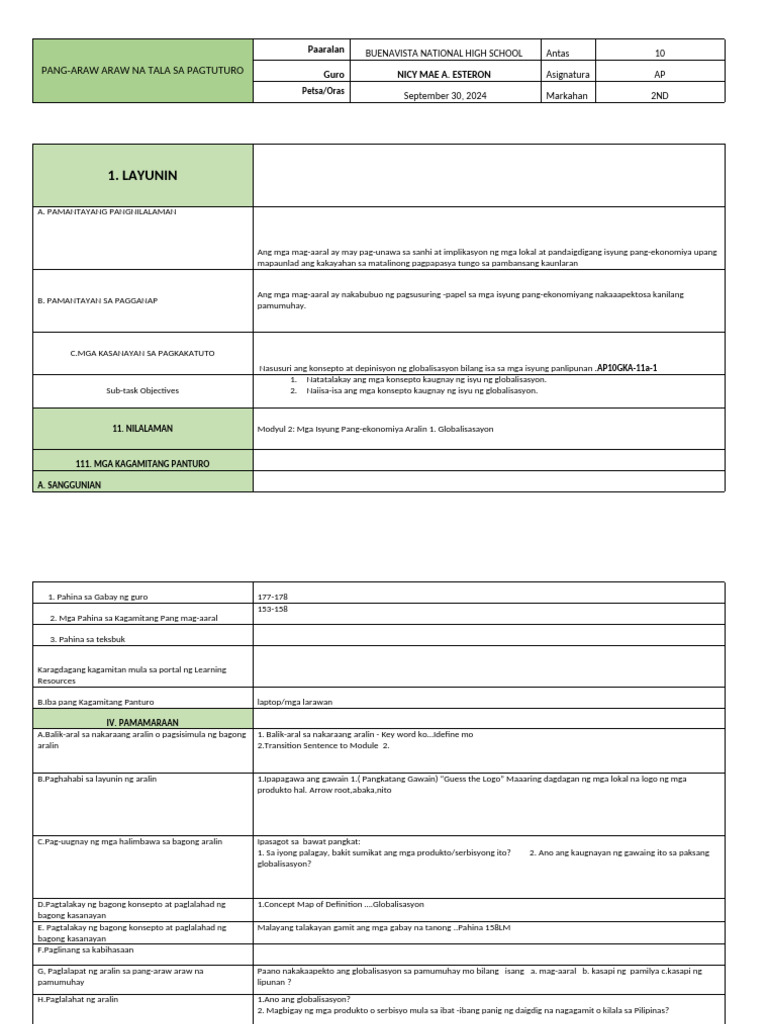 DLP Q2 Globalisasyon No. 1 | PDF