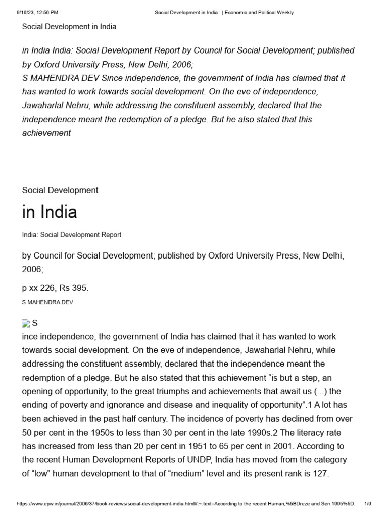 Social Development in India - Economic and Political Weekly | PDF ...