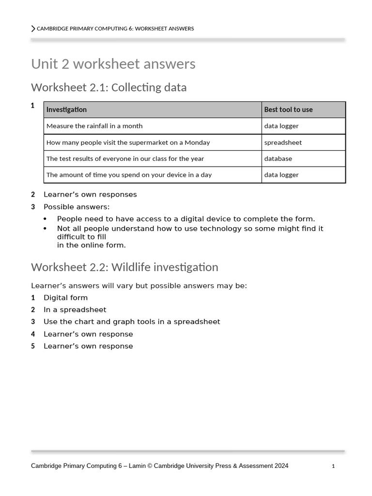 Prim Comp tr6 U2 Worksheet Ans | PDF