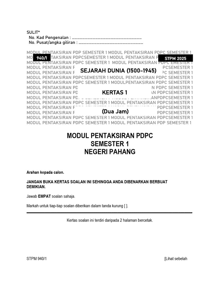 Soalan Bina Item Sejarah Sem 1 2025 | PDF