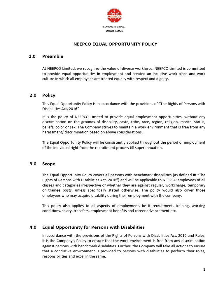 Equal Opportunity Policy Jun19 | PDF | Employment | Equal Opportunity