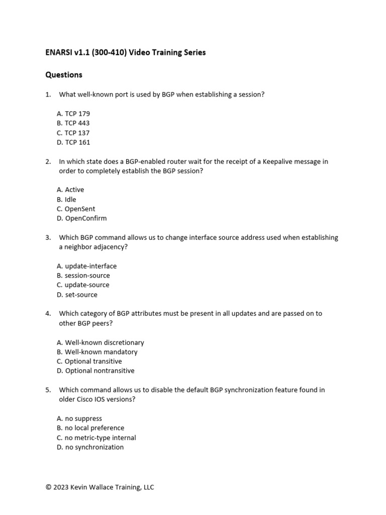 ENARSI v1.1 - Part 2 - Chapter 1 - Quiz #3 | PDF | Telecommunications | Internet Standards