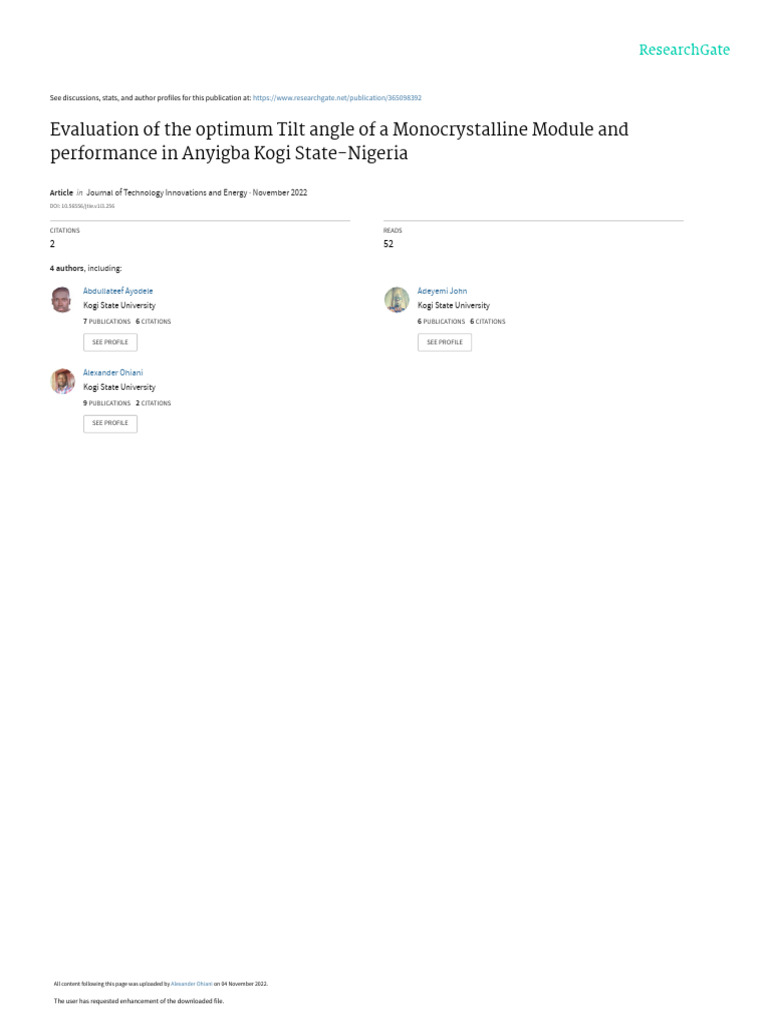 DocumentEvaluation of The Optimum Tilt Angle of A Monocrystalline Module and Performance in ...