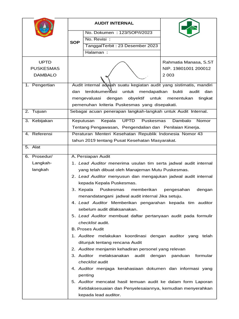 Sop Audit Internal | PDF
