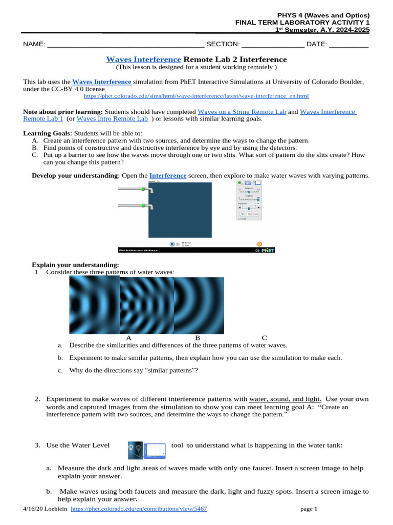 Waves & Optics: Interference Lab | PDF | Optics | Science